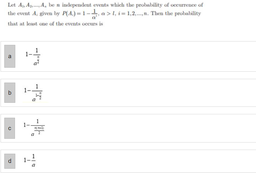 Solved Let A1,A2,dots,An ﻿be n ﻿independent events which the | Chegg.com