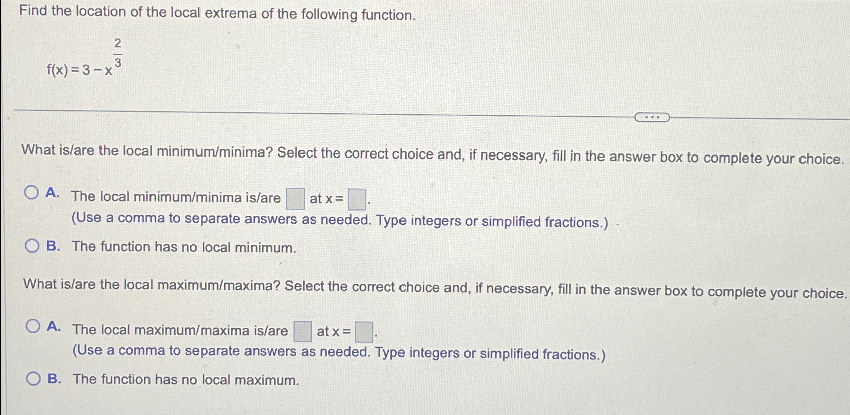 Solved Find the location of the local extrema of the | Chegg.com