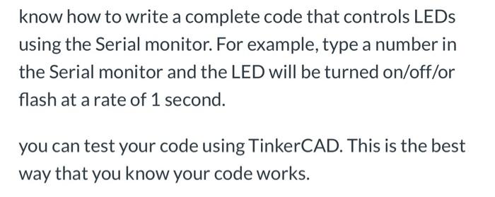 Solved know how to write a complete code that controls LEDs | Chegg.com