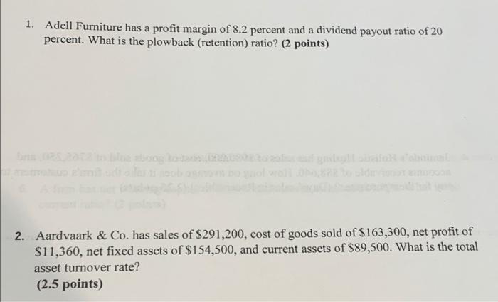 Solved 1. Adell Furniture has a profit margin of 8.2 percent | Chegg.com