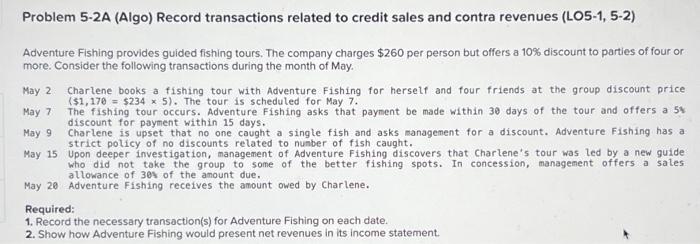 Solved Problem 5-2A (Algo) Record transactions related to | Chegg.com