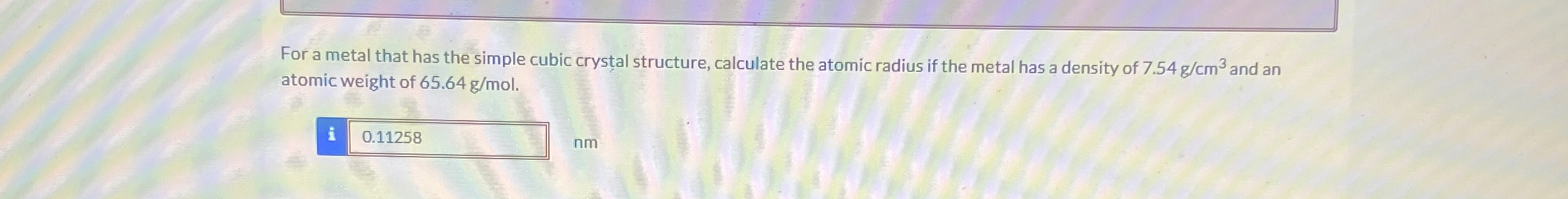 Solved For A Metal That Has The Simple Cubic Crystal