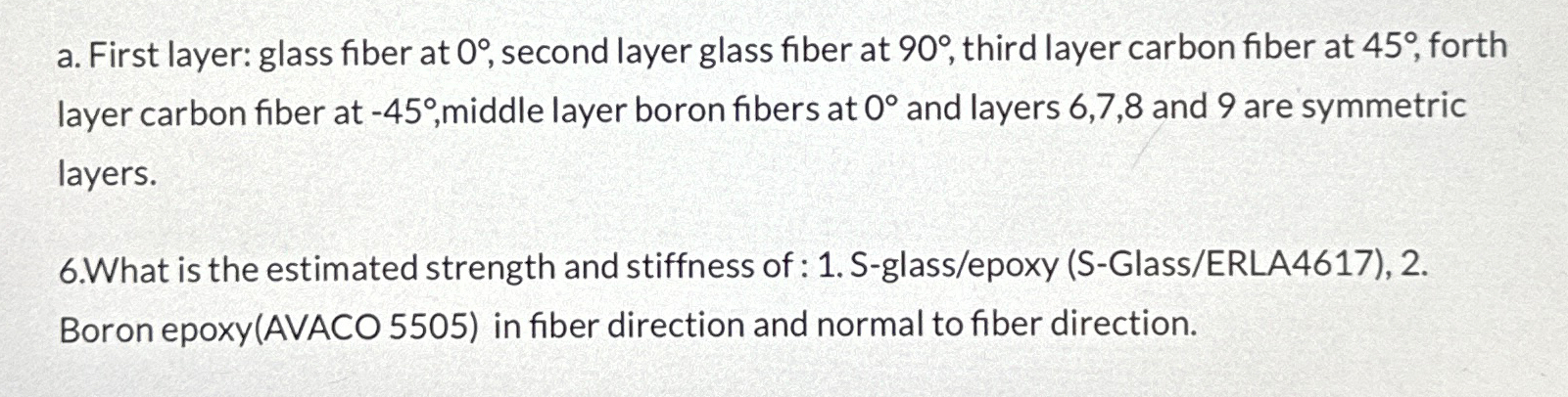 Solved a. ﻿First layer: glass fiber at 0°, ﻿second layer | Chegg.com