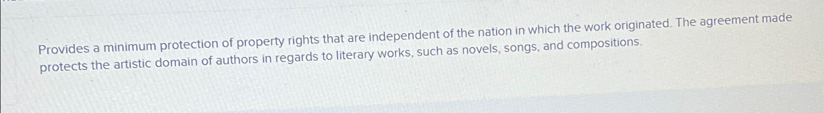 Solved Provides a minimum protection of property rights that | Chegg.com
