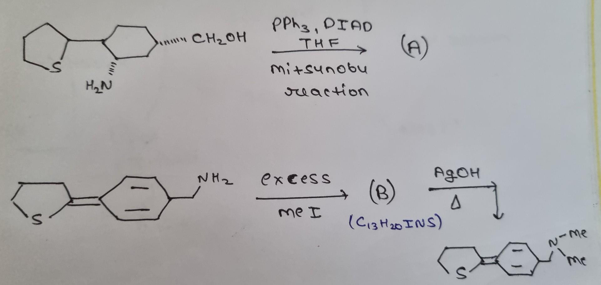 Solved CH₂OH PPh 3, DIAD THF (A) HAN Mitsunobu reaction NH2 | Chegg.com