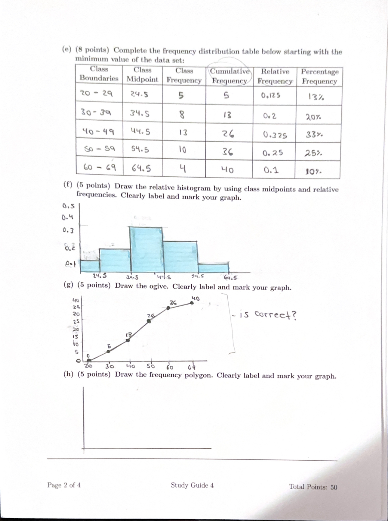 (e) ( 8 ﻿points) ﻿Complete the frequency distribution | Chegg.com