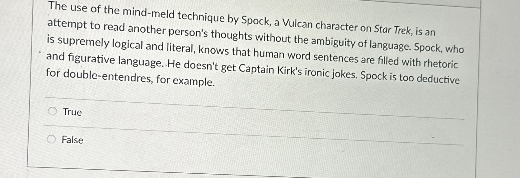 Solved The use of the mind-meld technique by Spock, a Vulcan | Chegg.com