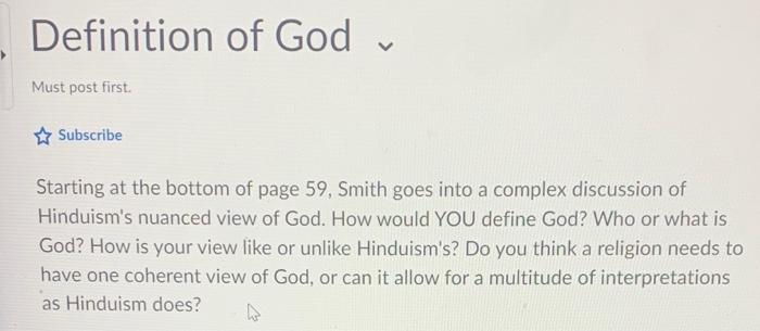 Definition of God Must post first. Subscribe Starting | Chegg.com