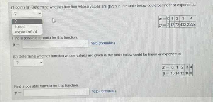 Solved (1 point) (a) Determine whether function whose values | Chegg.com