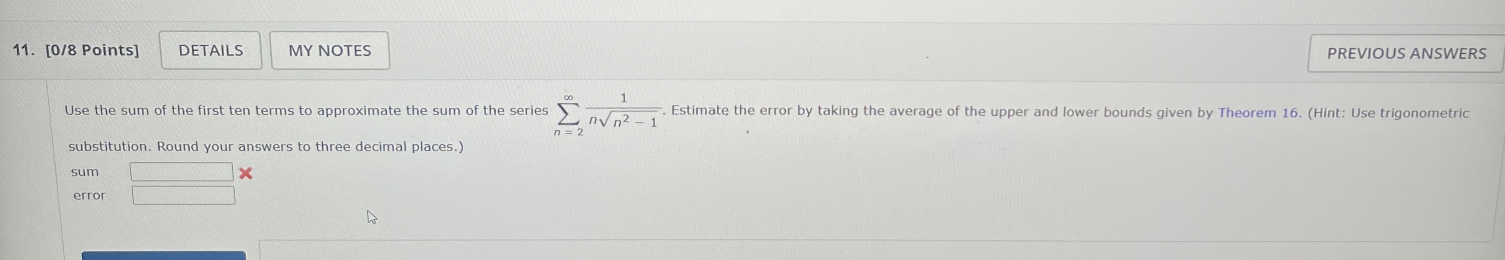 Solved 11. [0/8 ﻿Points] ﻿substitution. Round your answers | Chegg.com