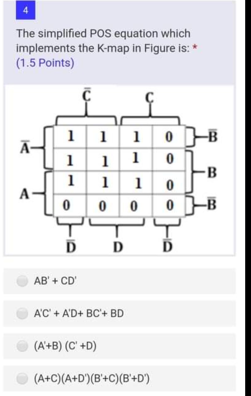 4 The simplified POS equation which implements the | Chegg.com