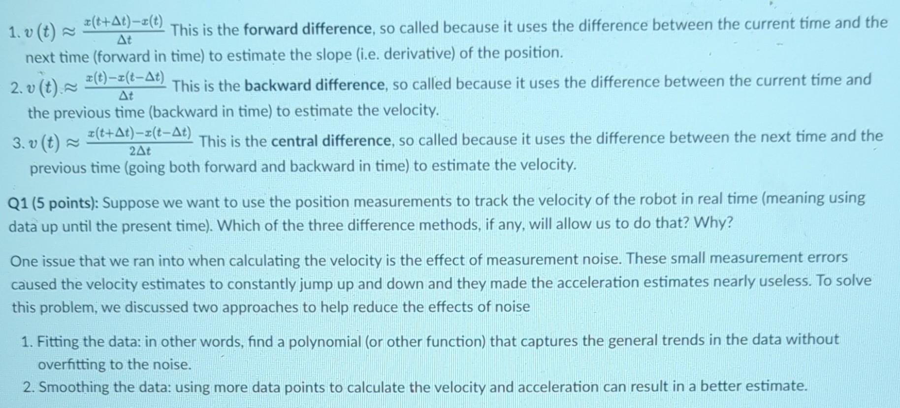 Solved 1. v(t)≈Δtx(t+Δt)−x(t) This is the forward | Chegg.com