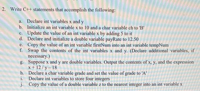 Solved 2. Write CH statements that accomplish the following: | Chegg.com