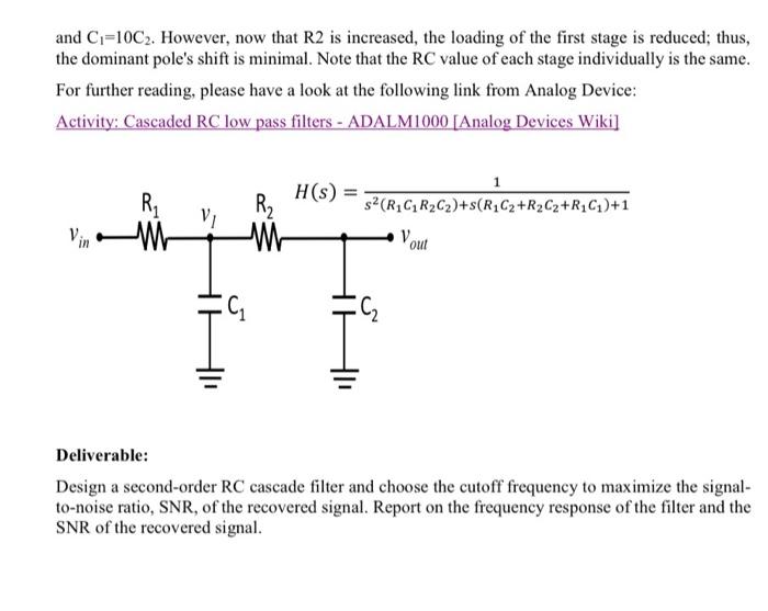 Design of Analog Filters for Removing Additive Noise | Chegg.com