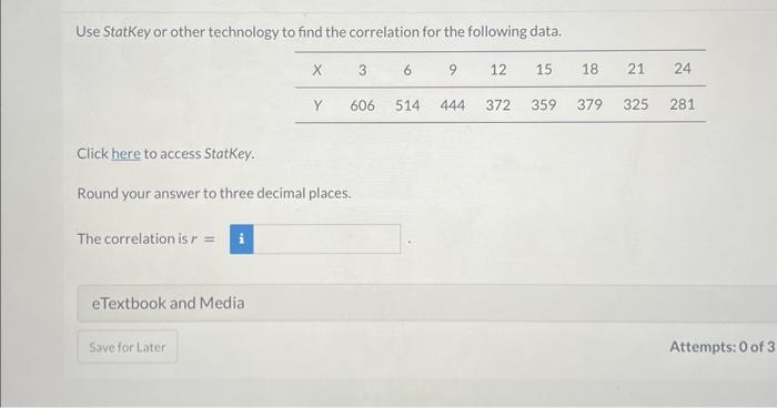 Solved Use StatKey or other technology to find the | Chegg.com