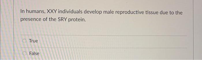 Solved In humans, XXY individuals develop male reproductive | Chegg.com