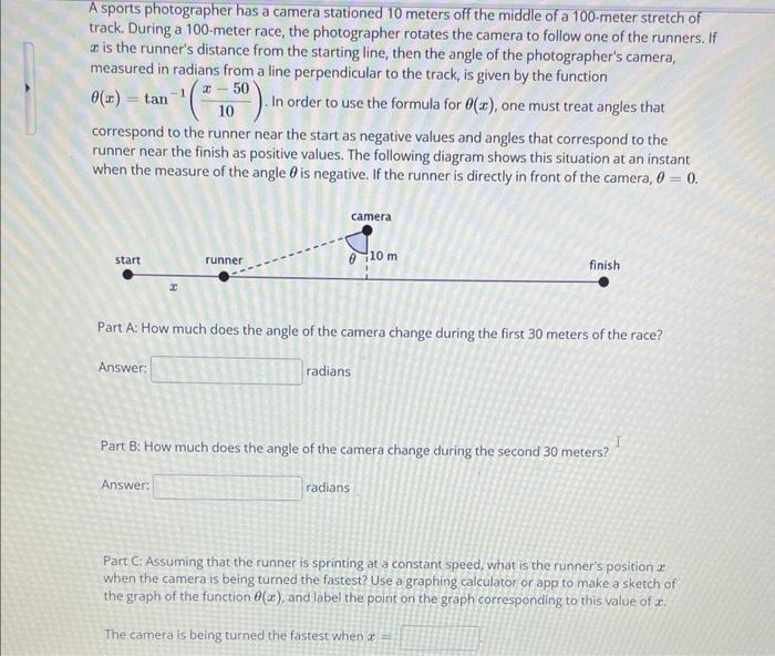 Solved A sports photographer has a camera stationed 10 | Chegg.com