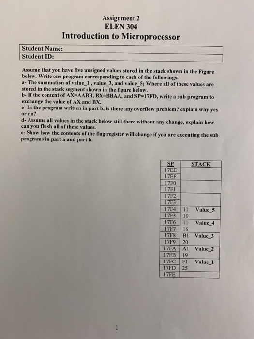 Assignment 2 ELEN 304 Introduction to Microprocessor | Chegg.com