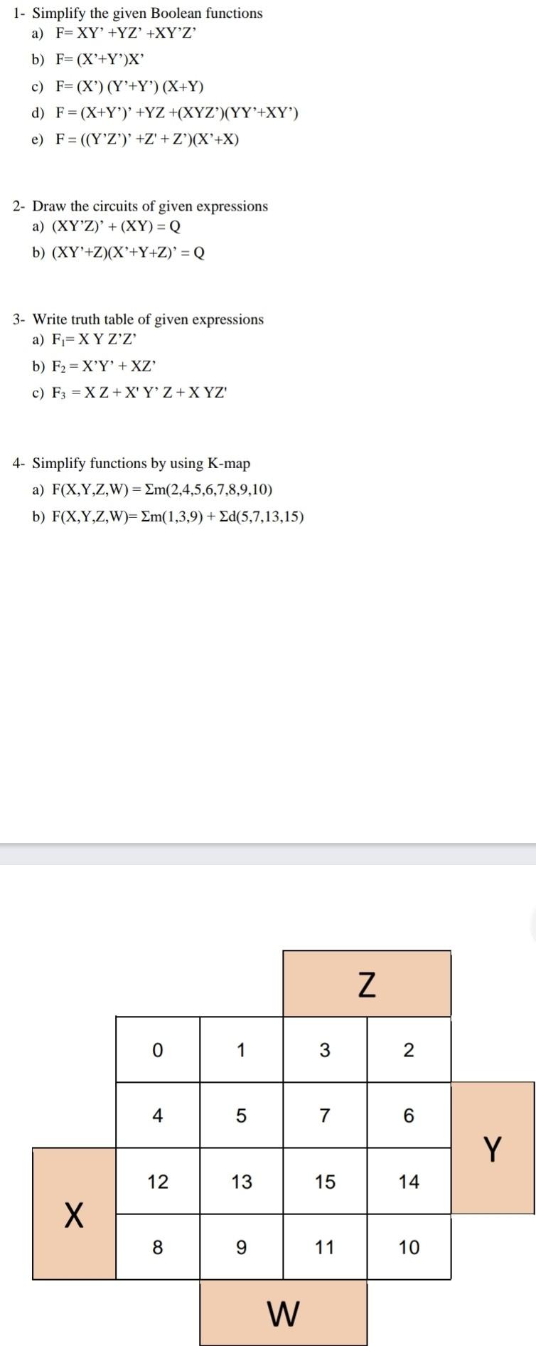 Solved 1 Simplify The Given Boolean Functions A