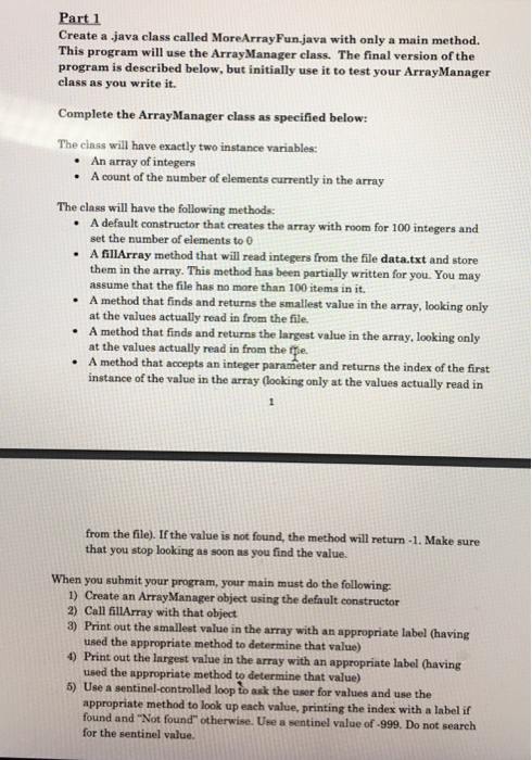 Part 1 Create a java class called MoreArrayFun.java | Chegg.com