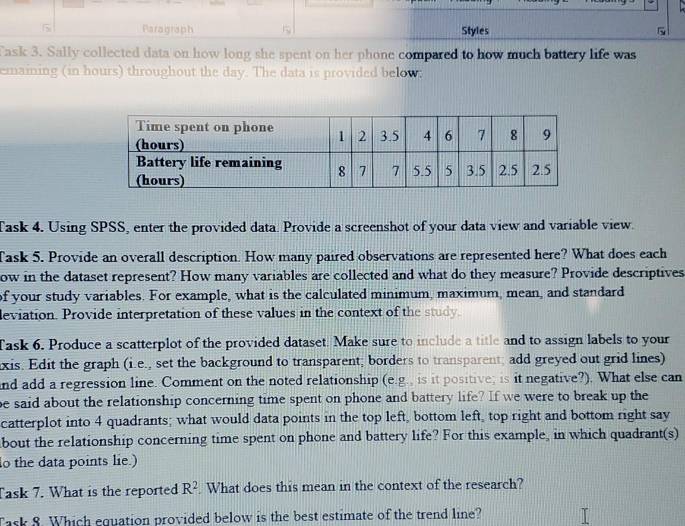Solved Task 3. Sally collected data on how long she spent on | Chegg.com