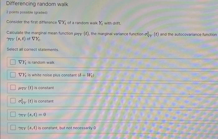 Solved Differencing random walk 2 points possible (graded) | Chegg.com