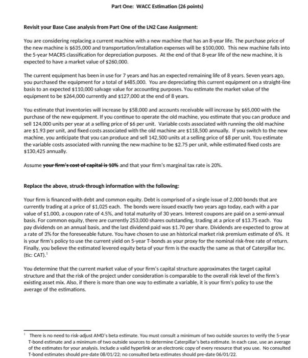 Solved Part One: WACC Estimation (26 points) Revisit your | Chegg.com