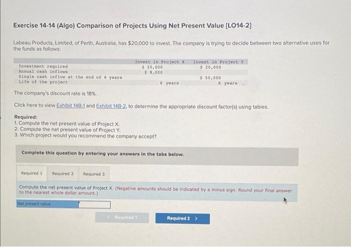 Solved Exercise 14-14 (Algo) Comparison of Projects Using | Chegg.com