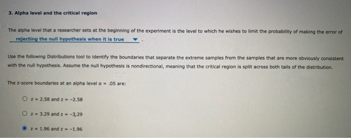 Solved 3. Alpha level and the critical region The alpha | Chegg.com