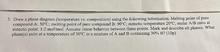 Solved 3. Draw a phase diagram (temperature vs. composition) | Chegg.com