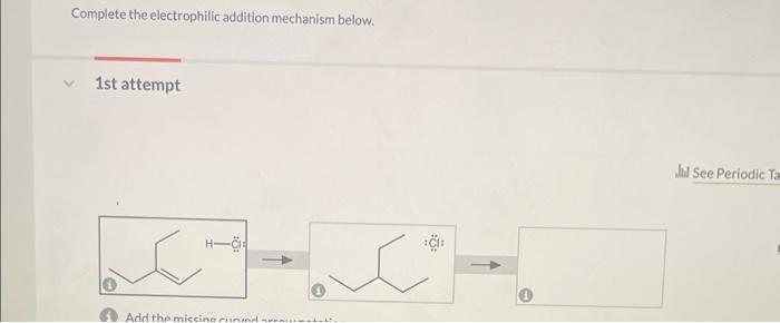 Solved Complete the electrophilic addition mechanism below. | Chegg.com