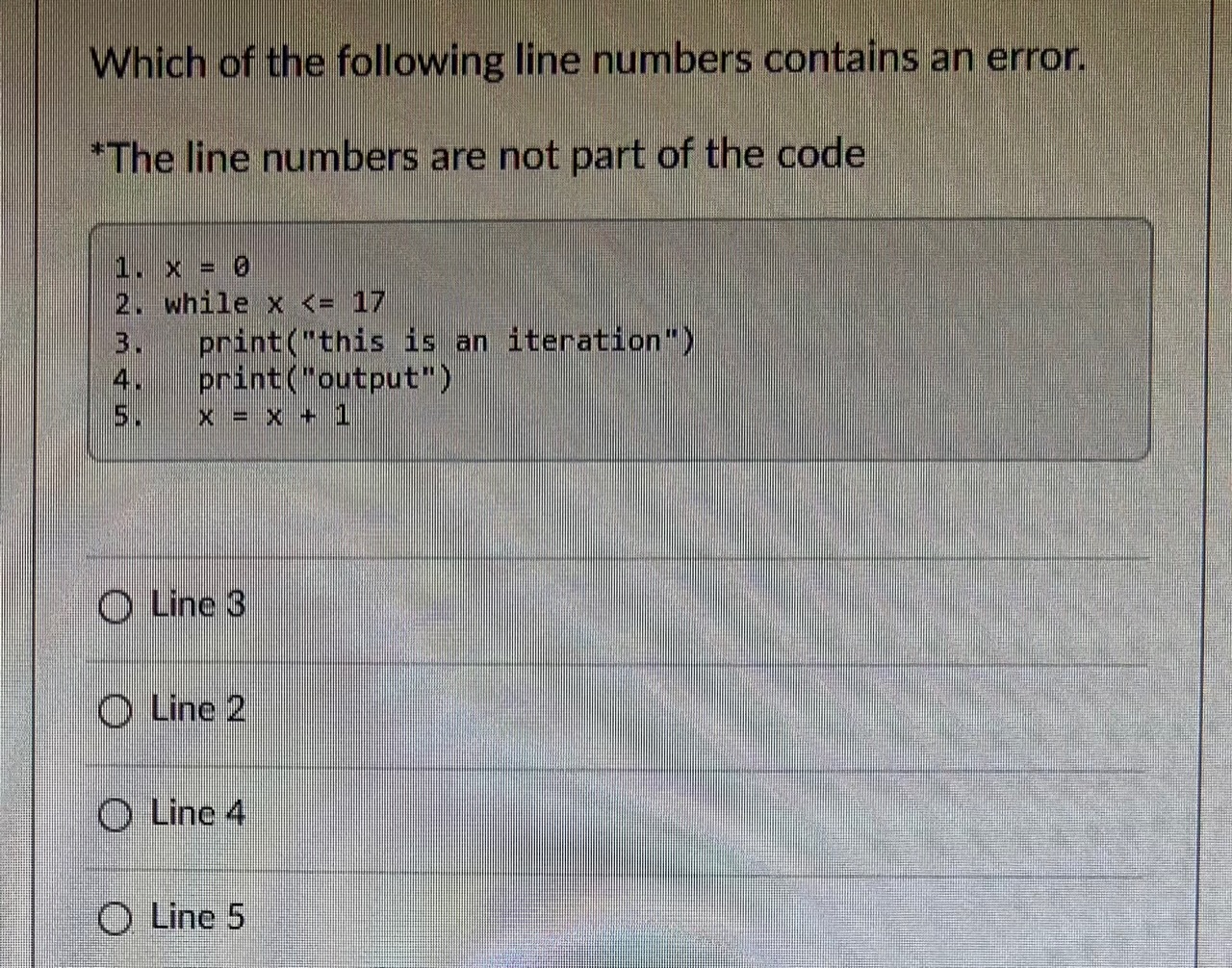 Solved Which of the following line numbers contains an | Chegg.com