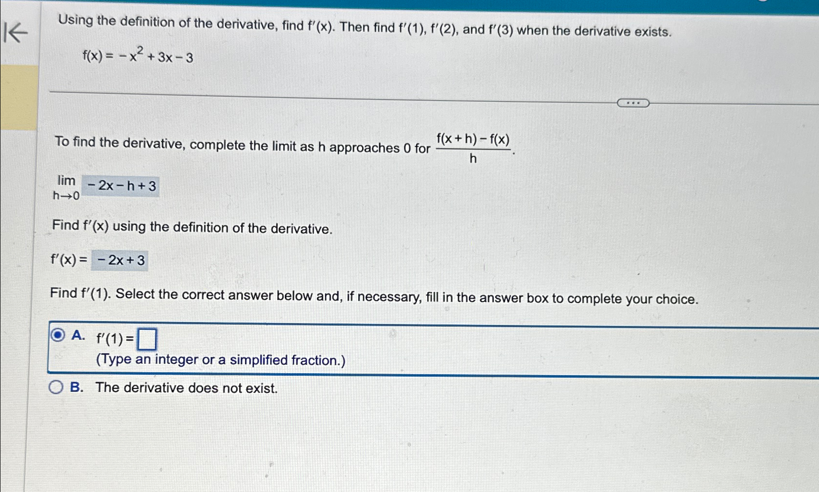 Solved Using the definition of the derivative, find f'(x). | Chegg.com