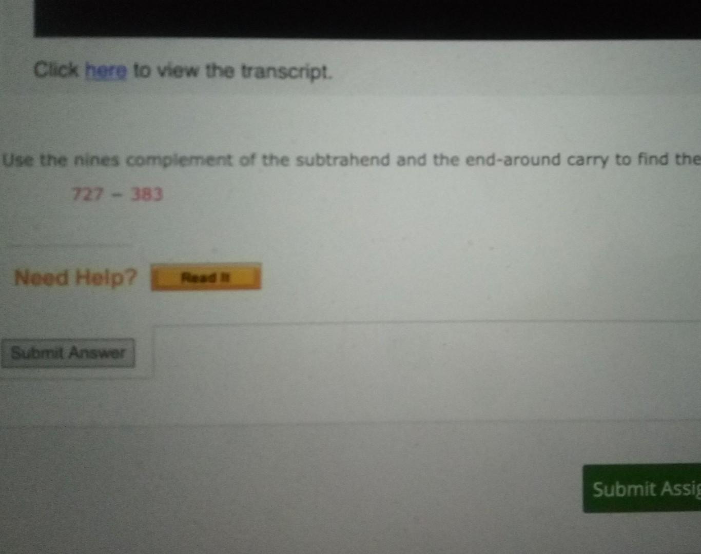 Solved Use the nines complement of the subtrahead and the | Chegg.com