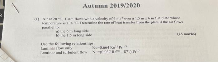 Solved (1) Air at \\( 20^{\\circ} \\mathrm{C}, 1 \\) atm | Chegg.com