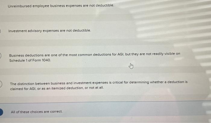 [Solved]: Unreimbursed employee business expenses are not d