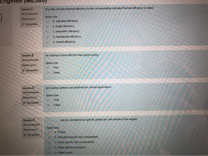Solved engines (MC305) Question 1 The ratio of brake thermal | Chegg.com