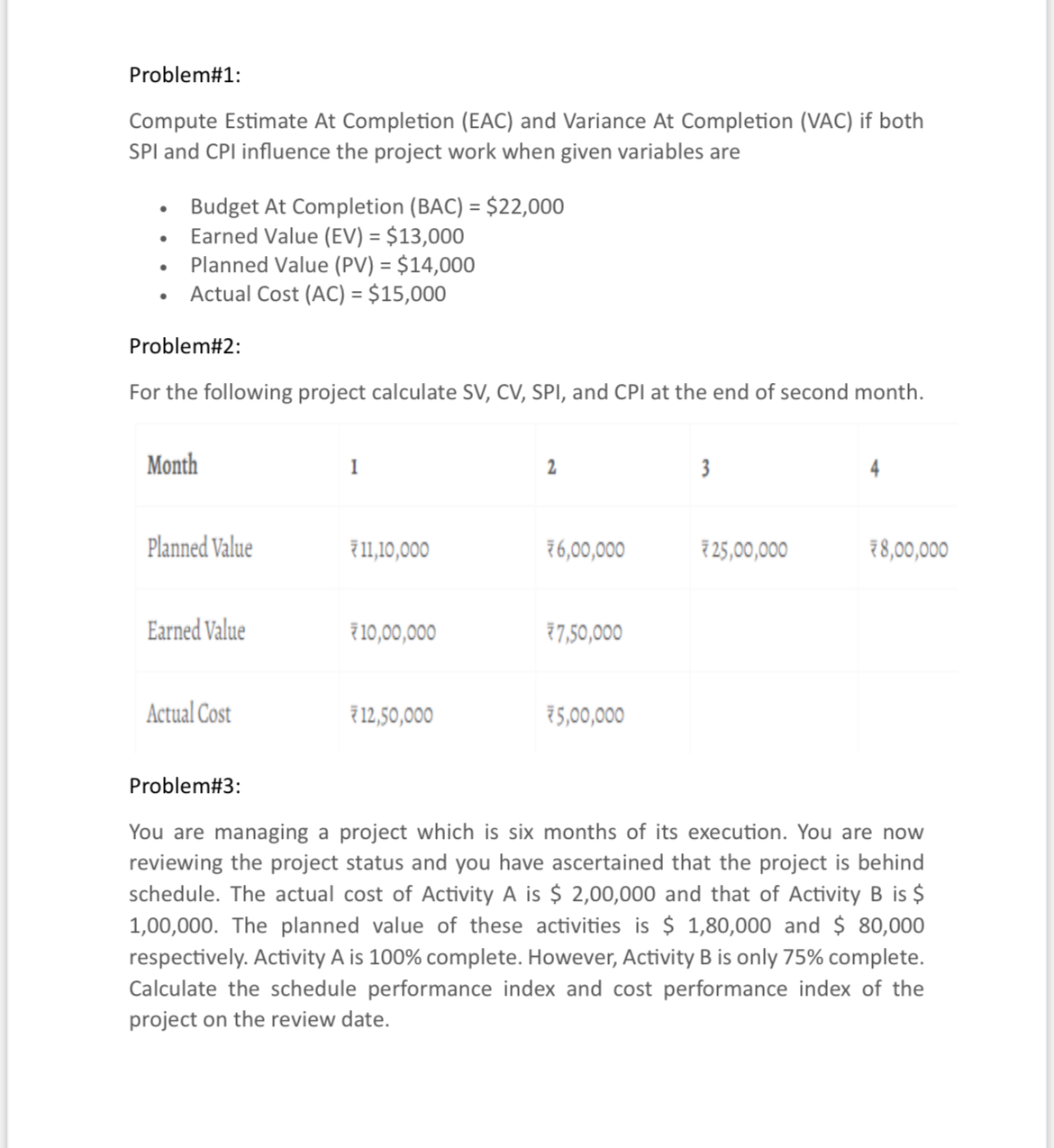 Solved Problem#1:Compute Estimate At Completion (EAC) ﻿and | Chegg.com