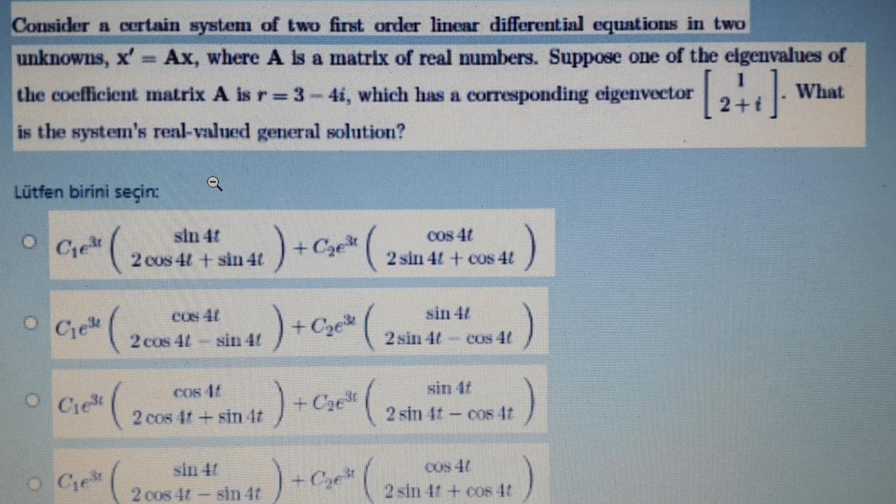 Solved Consider a certain system of two first order linear | Chegg.com