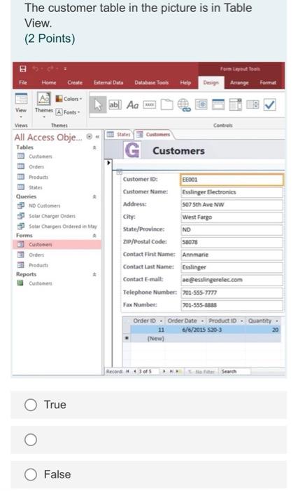 Solved The customer table in the picture is in Table View. | Chegg.com