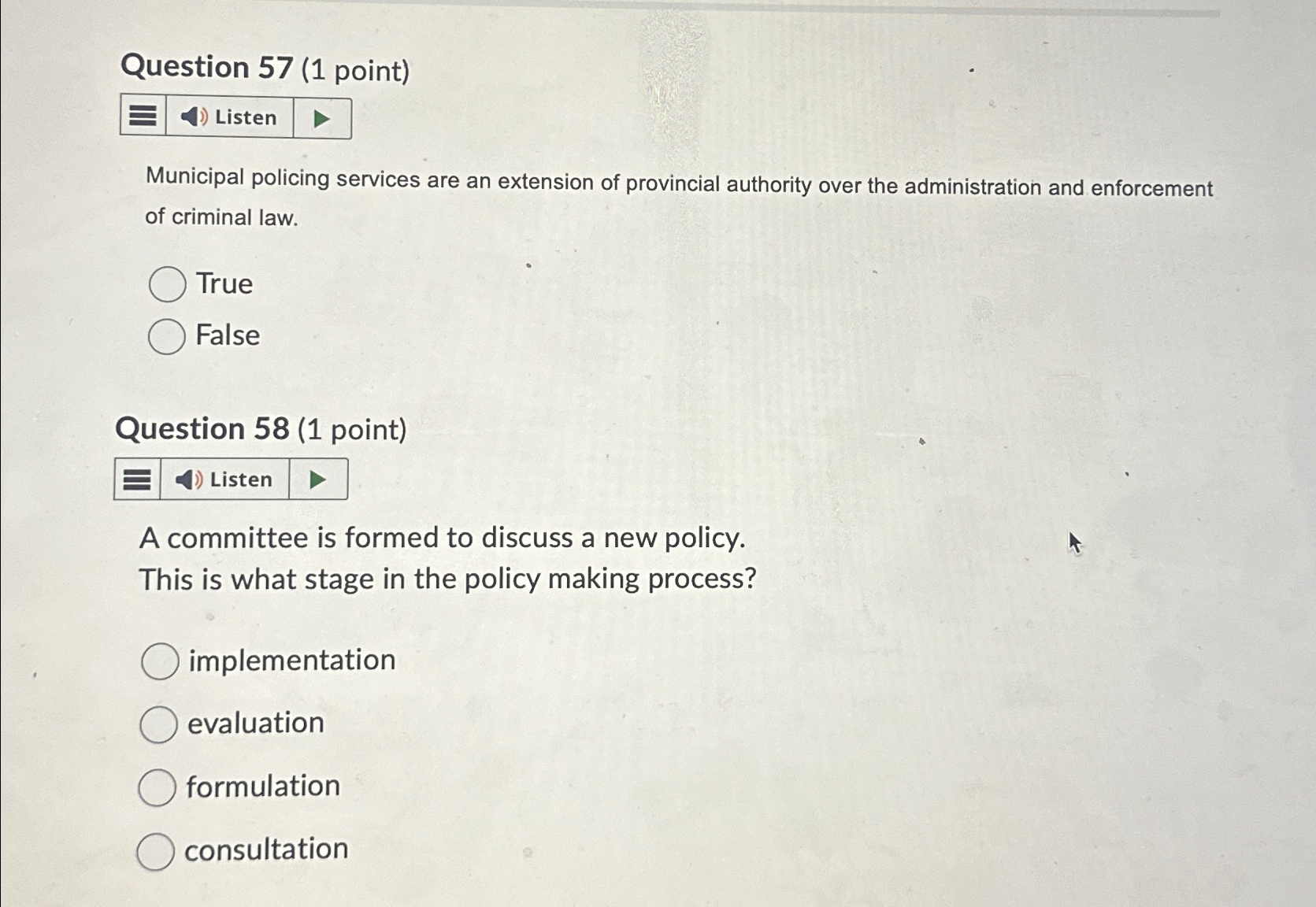 Solved Question 57 (1 ﻿point)ListenMunicipal policing | Chegg.com