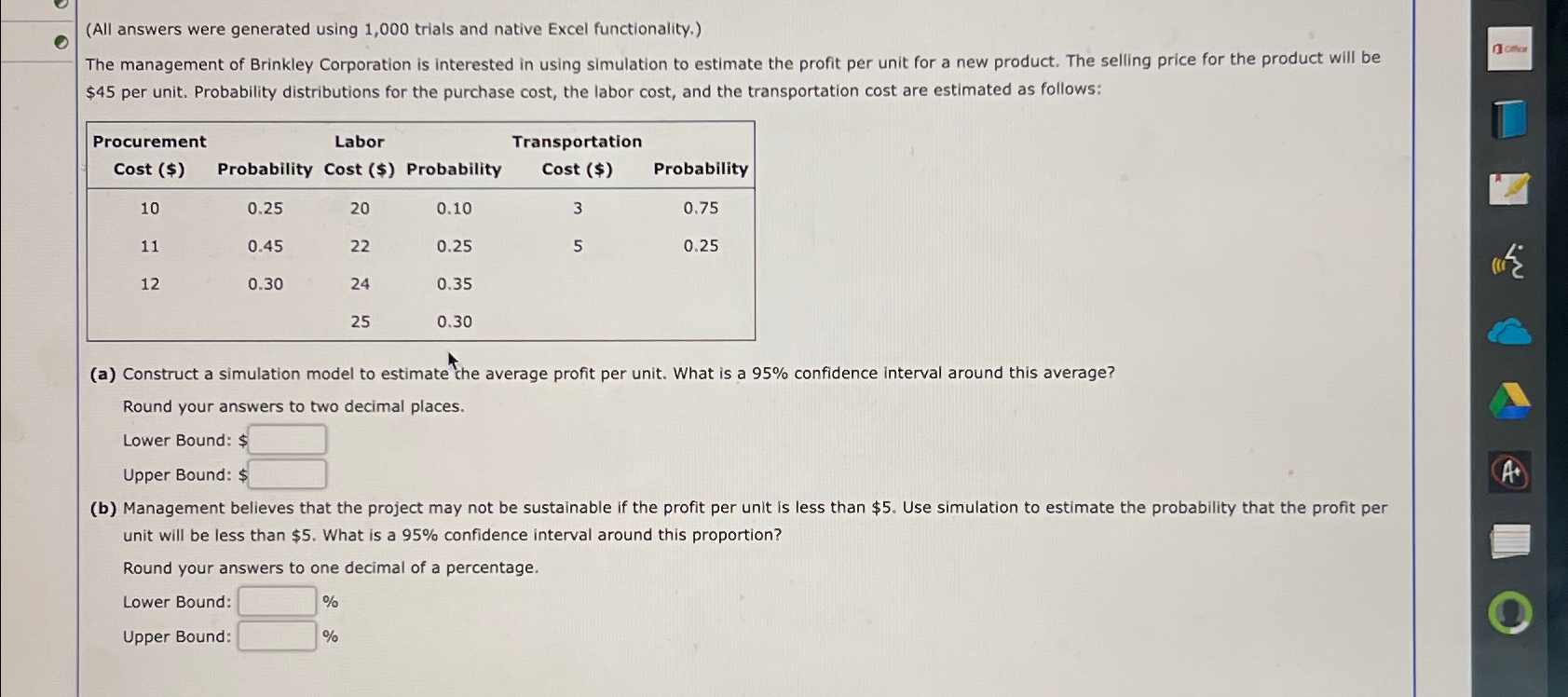Solved (All answers were generated using 1,000 ﻿trials and | Chegg.com