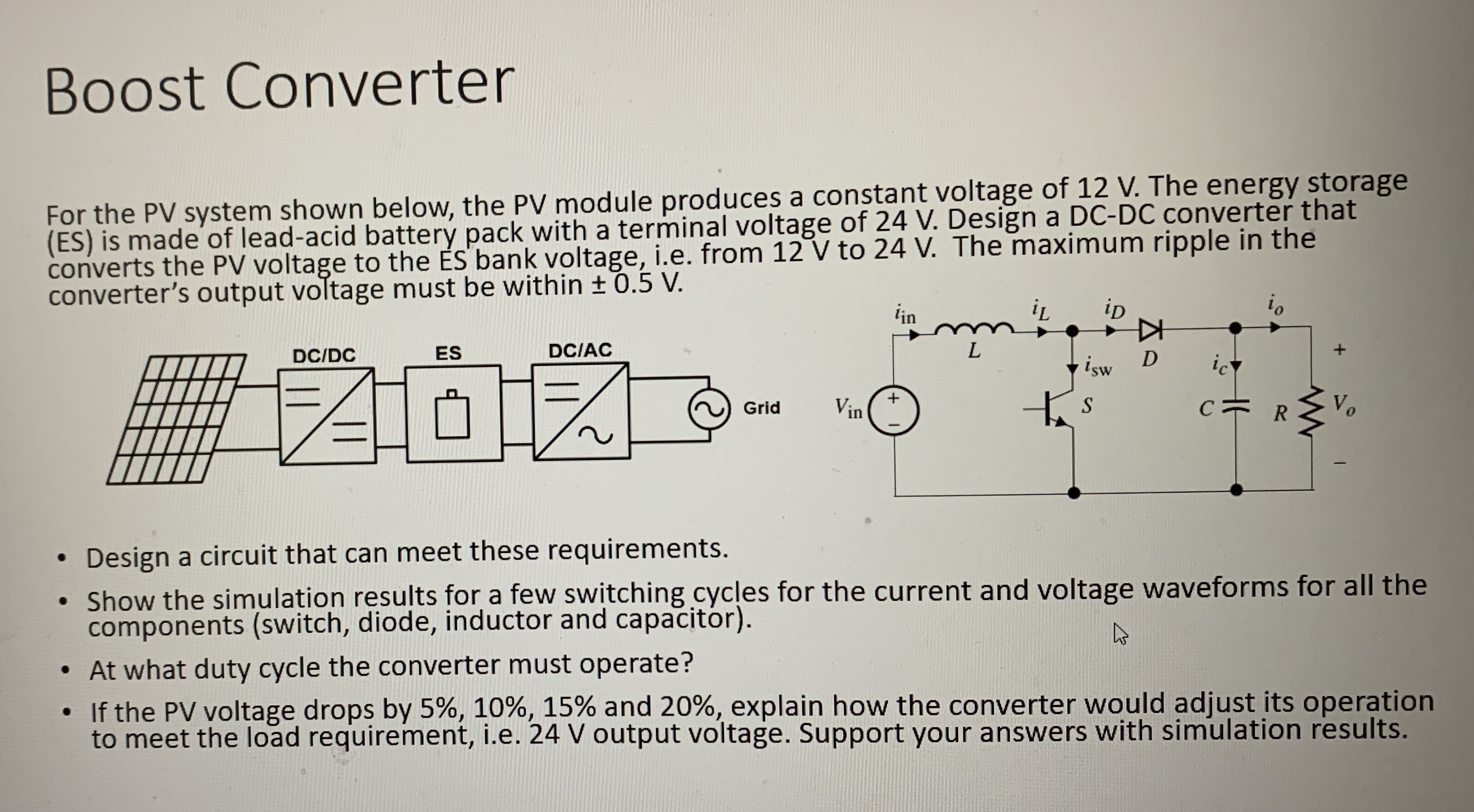 Solved Boost ConverterFor the PV system shown below, the PV | Chegg.com