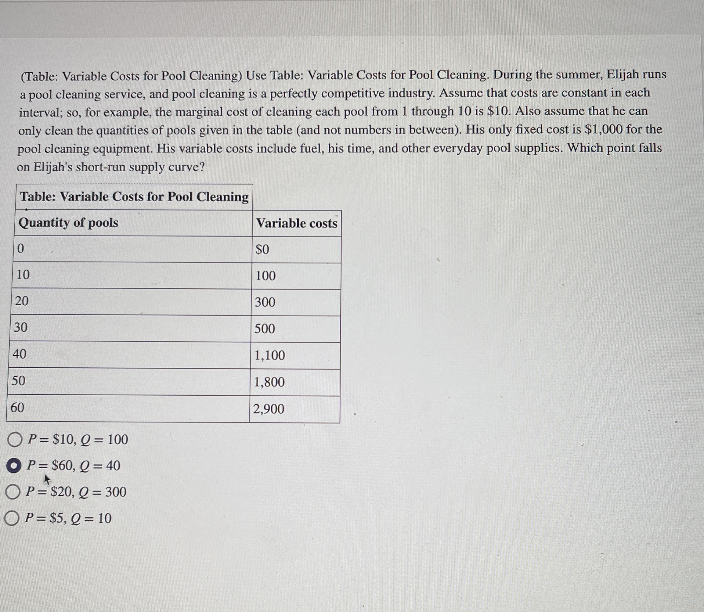 High Quality SOLUTION (Table: Variable Costs for Pool Cleaning) ﻿Use Table: | Chegg.com