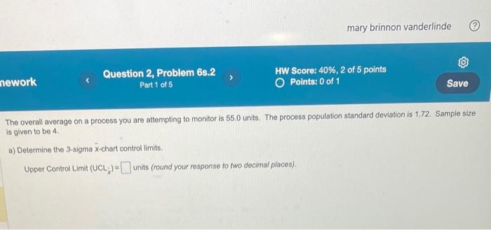 Solved mary brinnon vanderlinde The overall average on a | Chegg.com