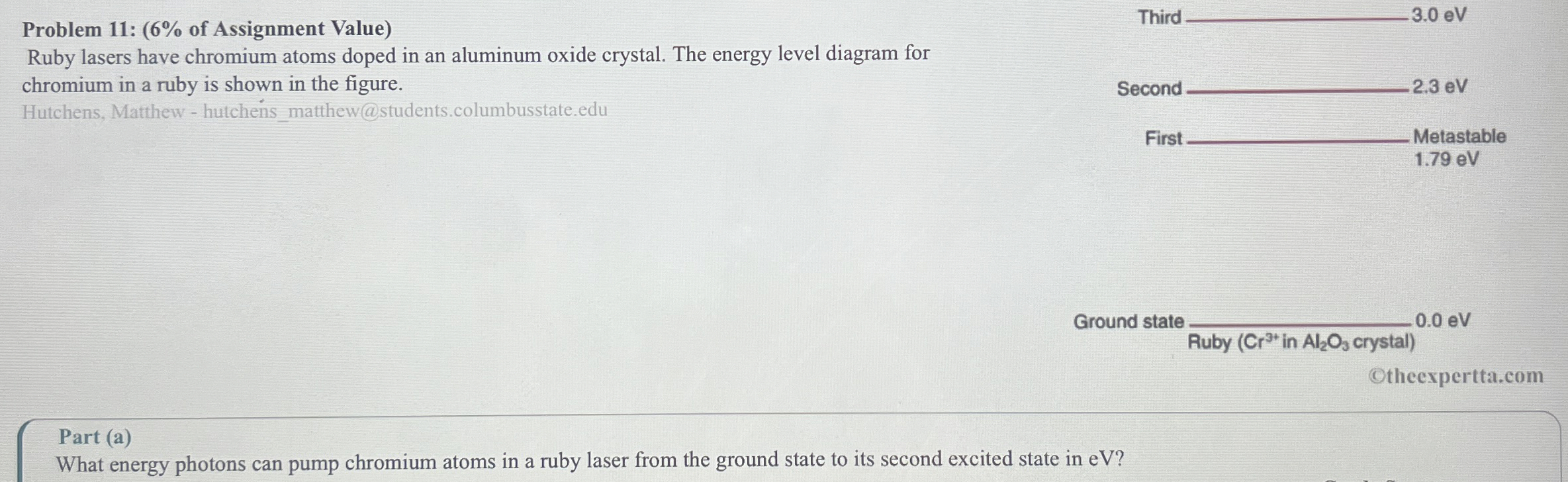 Solved Problem 11: ( 6% ﻿of Assignment Value)Ruby lasers | Chegg.com