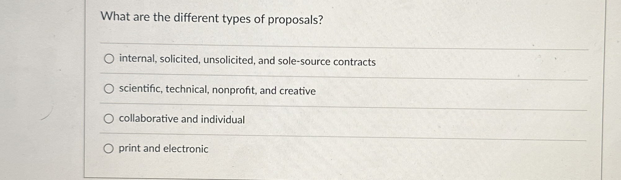 Solved What are the different types of proposals?q,internal, | Chegg.com