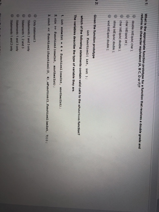Solved n 1: What is the appropriate function prototype for a | Chegg.com