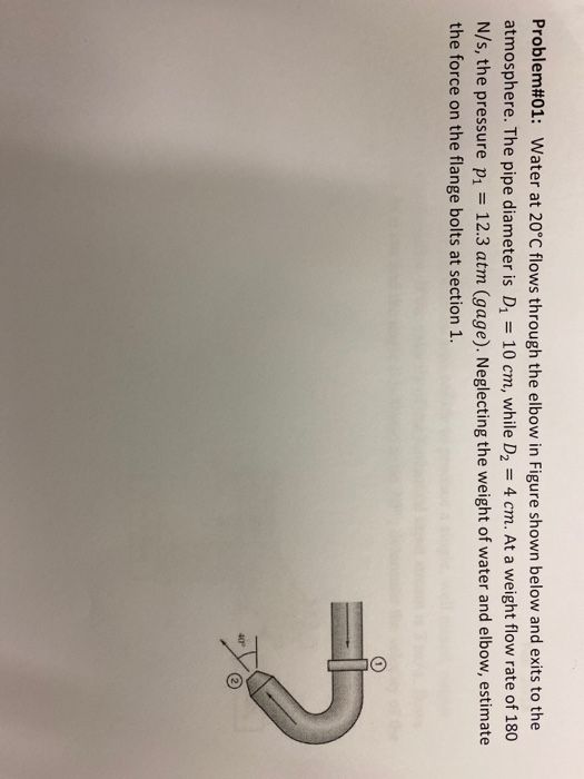 Solved Problem#01: Water at 20°C flows through the elbow in | Chegg.com