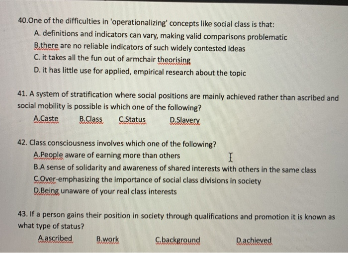 Solved 40.0ne of the difficulties in 'operationalizing' | Chegg.com